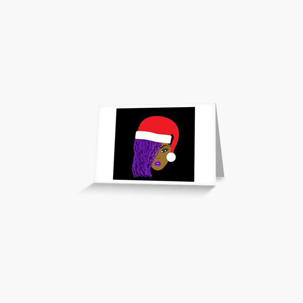 "Christmas Santa Hat Purple Locs Afro Girl Dreadlocks" Greeting Card ...
