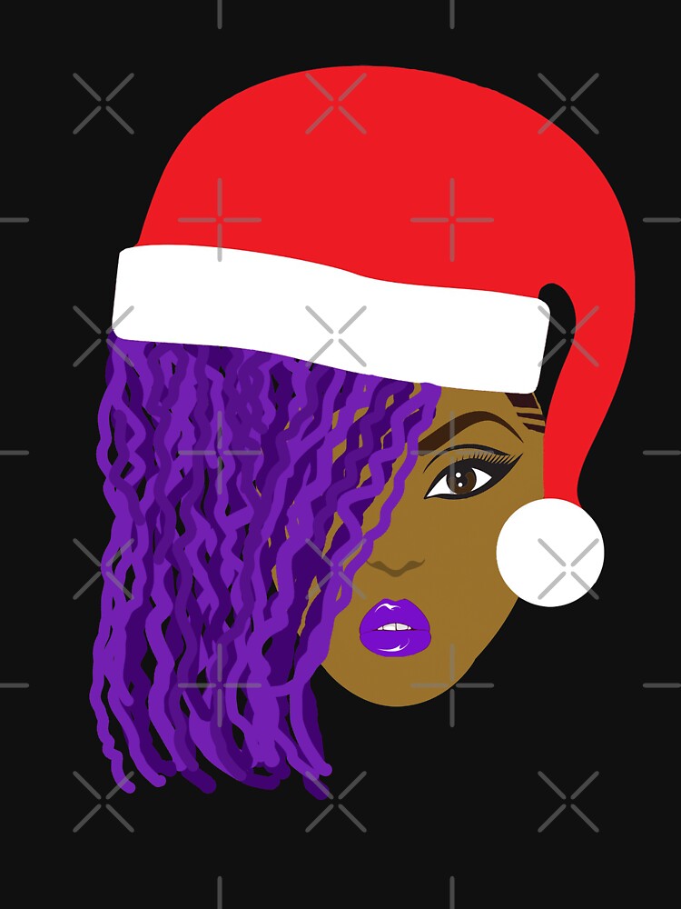 "Christmas Santa Hat Purple Locs Afro Girl Dreadlocks" T-shirt for Sale ...