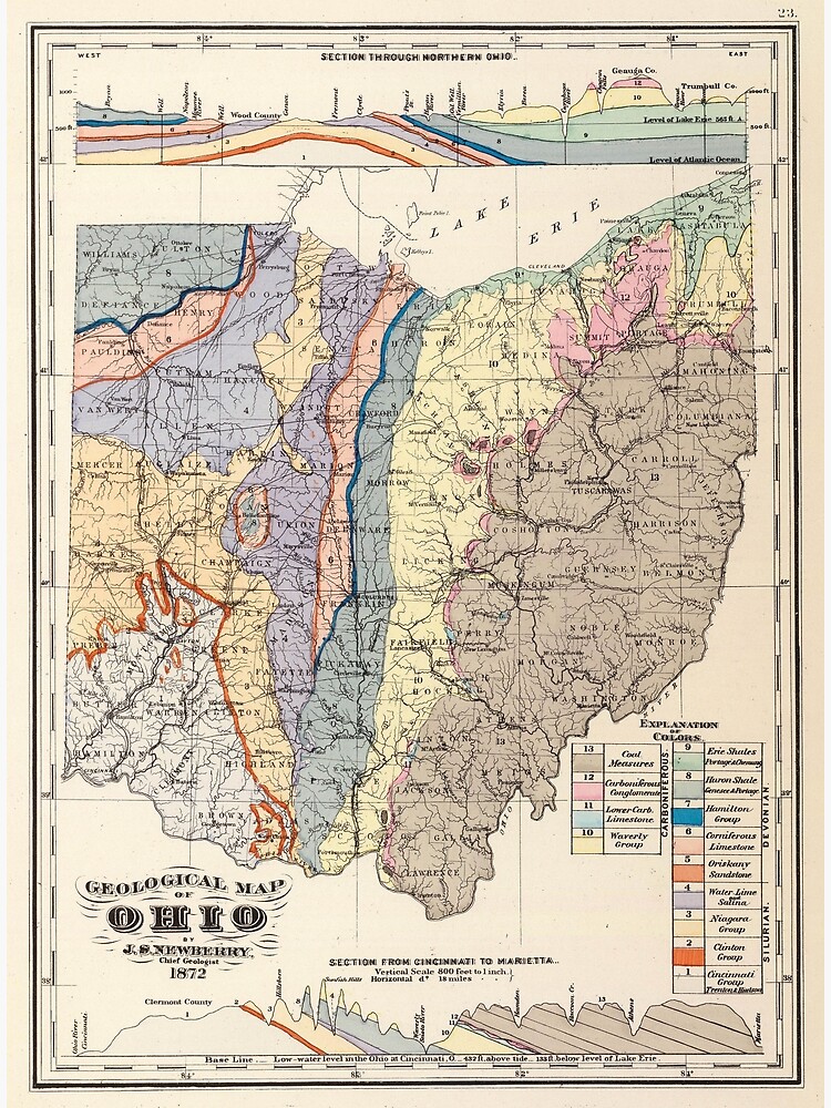 Vintage Geological Map of Ohio (1872) Premium Matte Vertical Poster ...