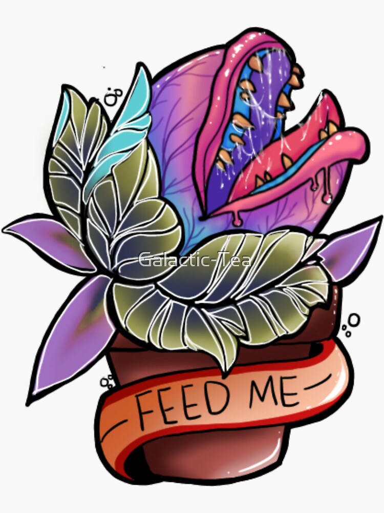 "Feed me!" Sticker for Sale by Galactic-Tea | Redbubble