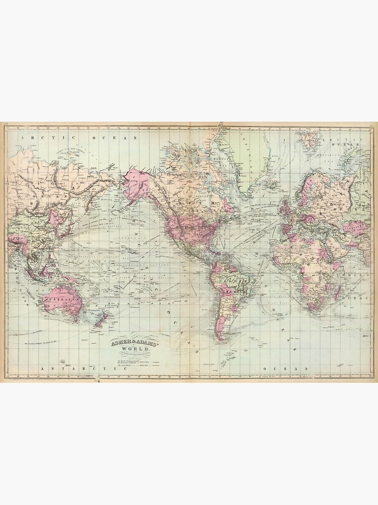 "Vintage Map of The World (1874)" Sticker for Sale by BravuraMedia ...
