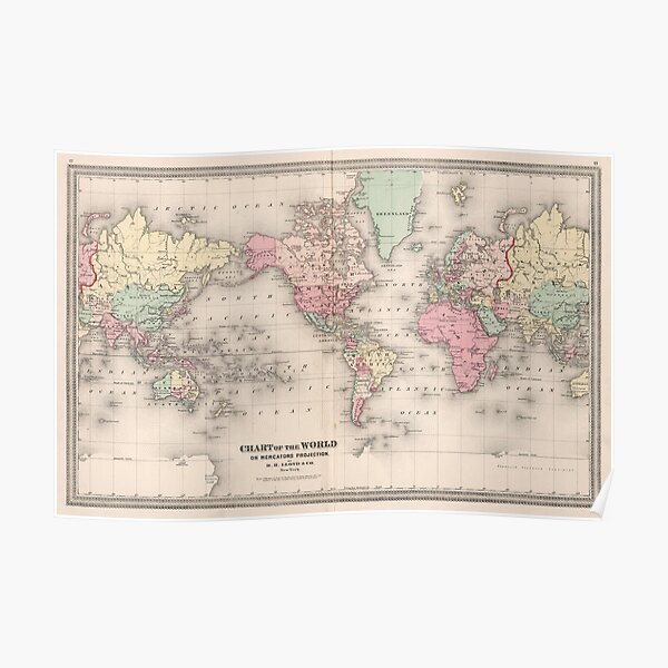 "Vintage Map of The World (1874)" Poster for Sale by BravuraMedia ...