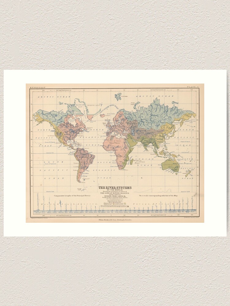 "Vintage River Systems World Map (1852)" Art Print by BravuraMedia ...