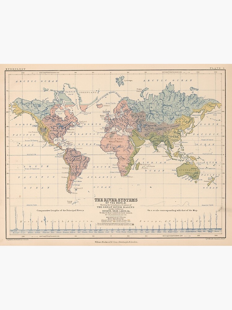 "Vintage River Systems World Map (1852)" Art Print by BravuraMedia ...