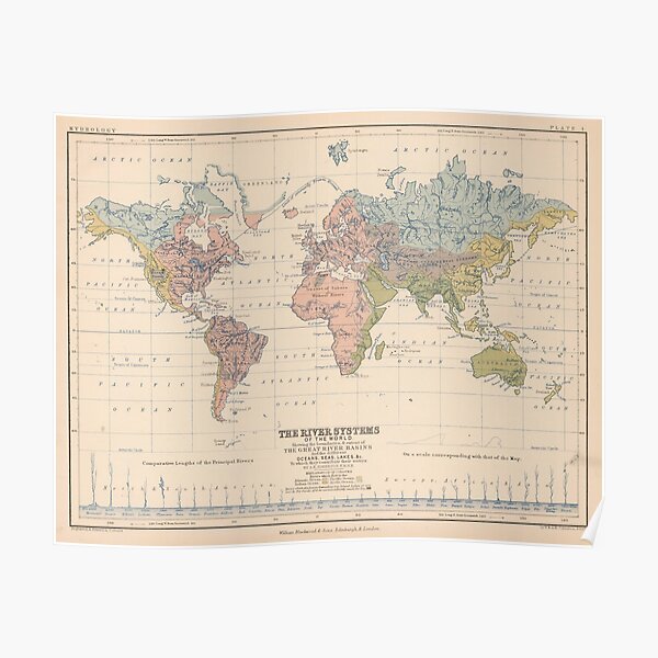 "Vintage River Systems World Map (1852)" Poster by BravuraMedia | Redbubble