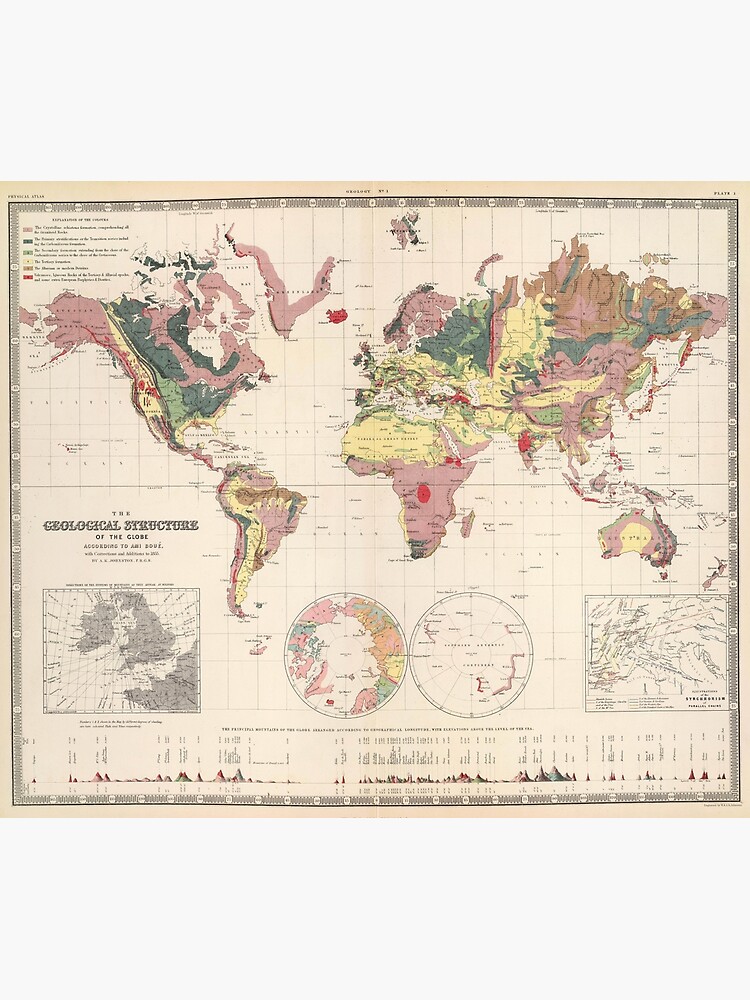 Vintage Geological Map Of The World (1856) Tapestry