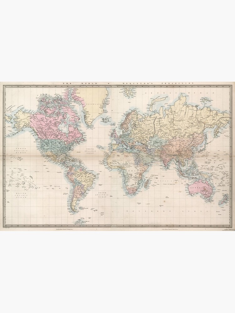 "Vintage Map of The World (1856)" Sticker for Sale by BravuraMedia ...