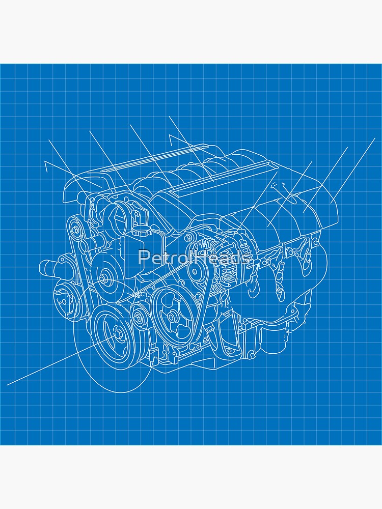 "Engine Blueprint" Sticker for Sale by PetrolHeads | Redbubble