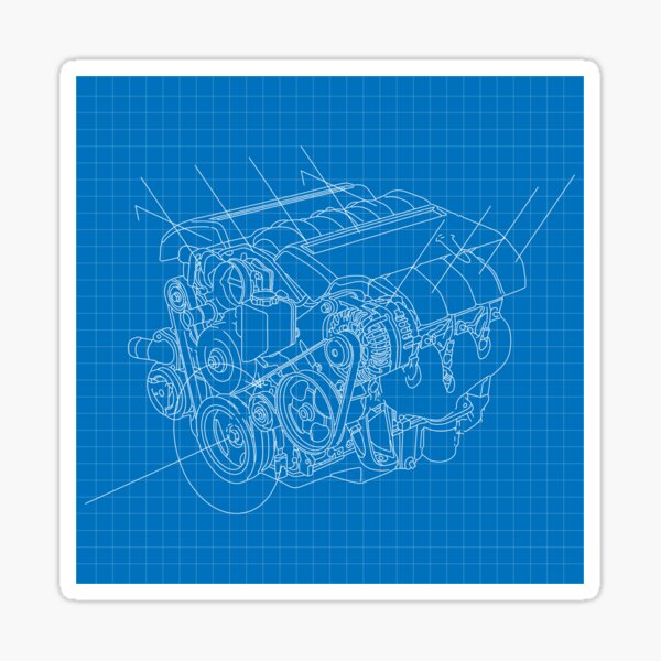 "Engine Blueprint" Sticker for Sale by PetrolHeads | Redbubble