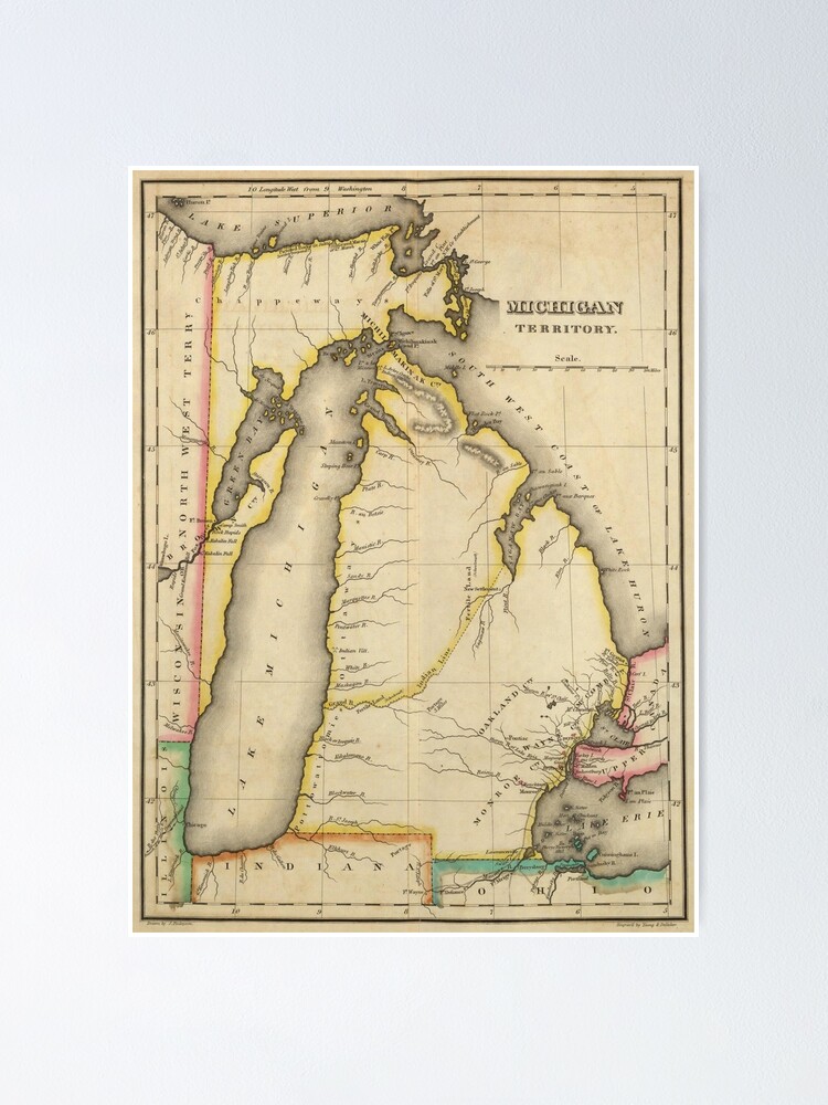 "Vintage Map of Michigan (1822)" Poster by BravuraMedia | Redbubble