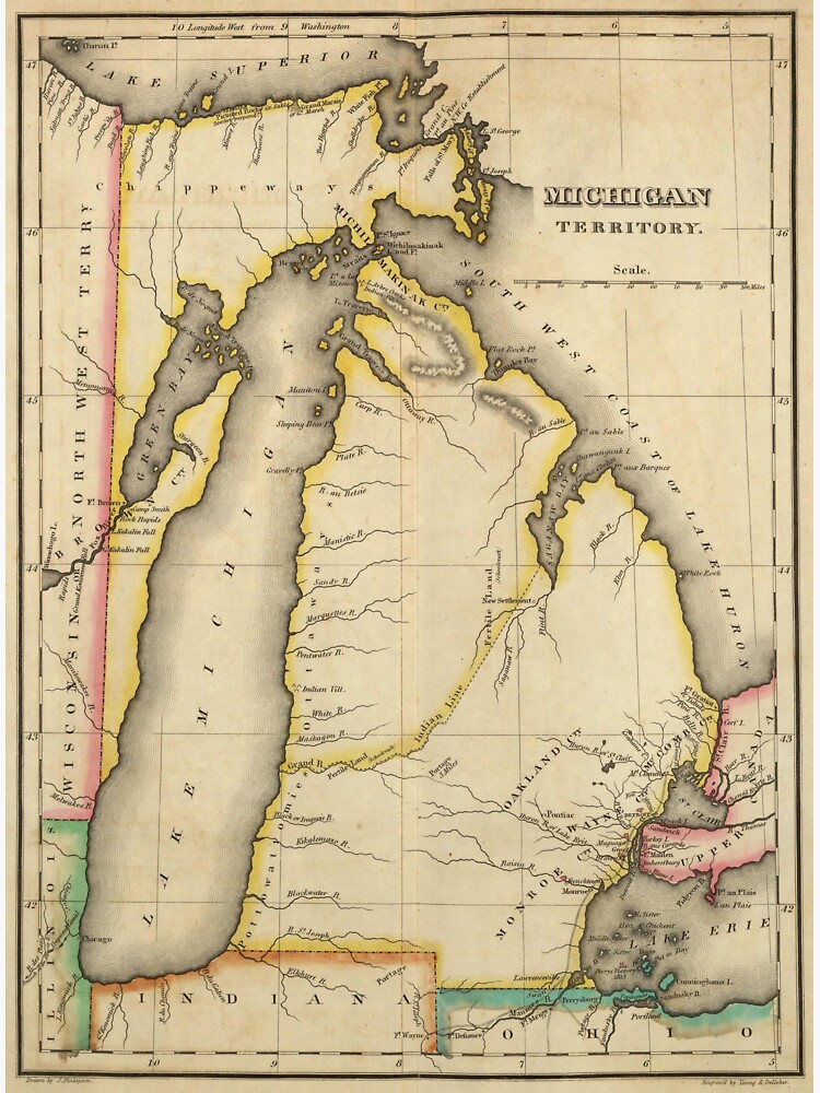 "Vintage Map of Michigan (1822)" Sticker for Sale by BravuraMedia ...