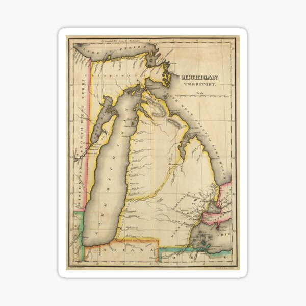 "Vintage Map of Michigan (1822)" Sticker for Sale by BravuraMedia ...