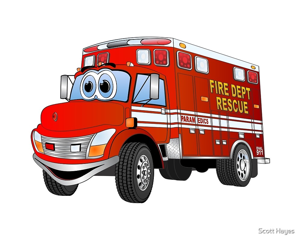 "Fire Rescue Truck Cartoon" by Scott Hayes | Redbubble