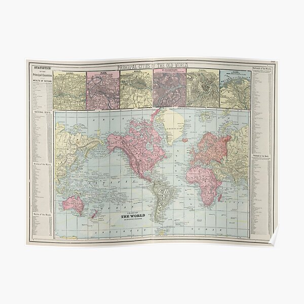 "Vintage Map of The World (1901)" Poster by BravuraMedia | Redbubble