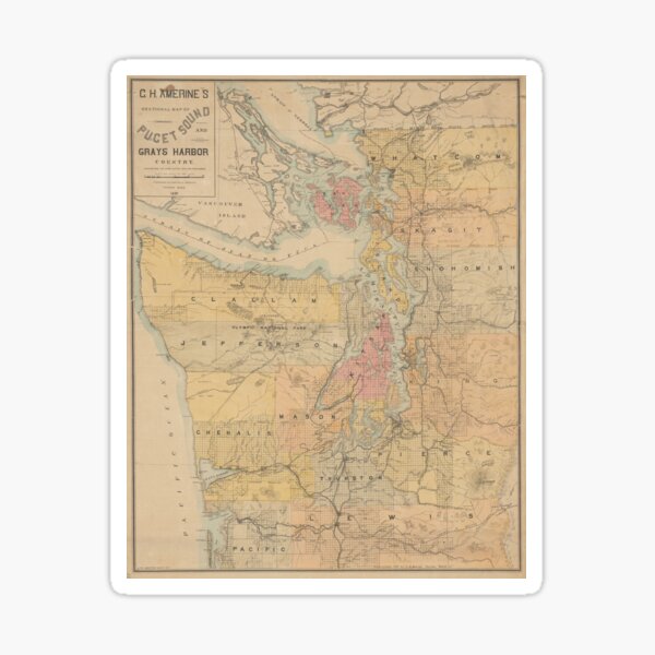 "Vintage Map of The Puget Sound (1891)" Sticker for Sale by ...