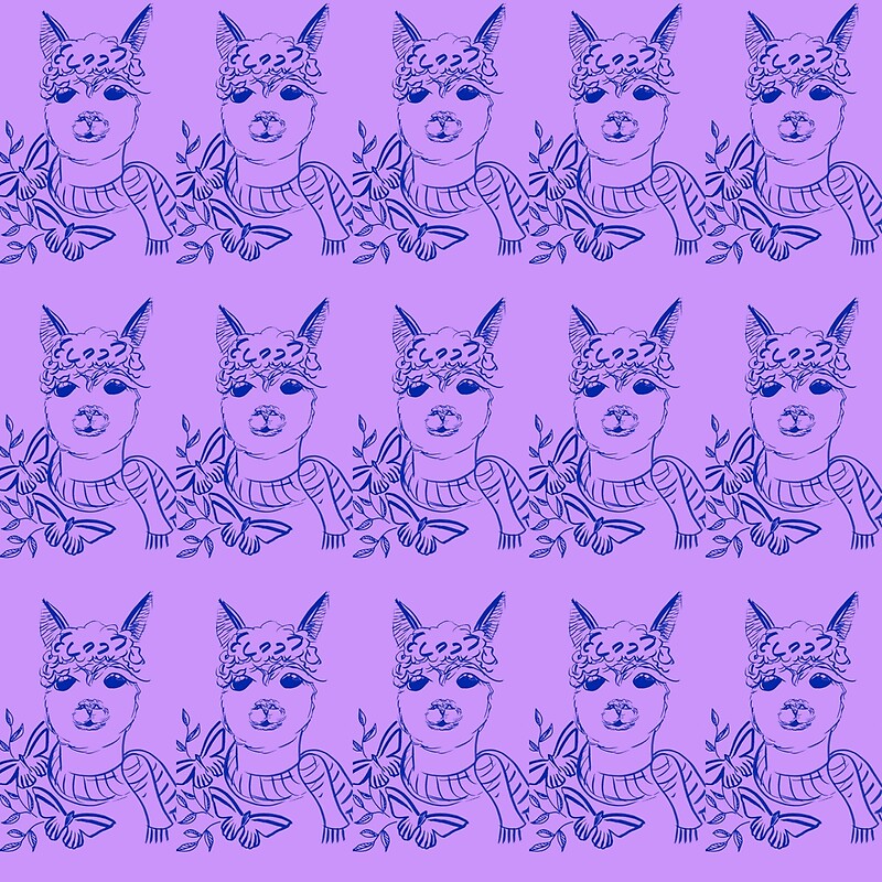 "Alpaca print with light purple, alpaca in a scarf, alpaca with ...