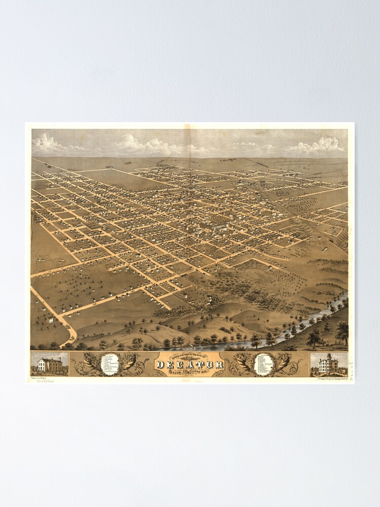 "Vintage Pictorial Map of Decatur IL (1869)" Poster for Sale by ...