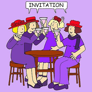 "Red Hat Ladies Invitation Cartoon Group" Art Board Print for Sale by ...