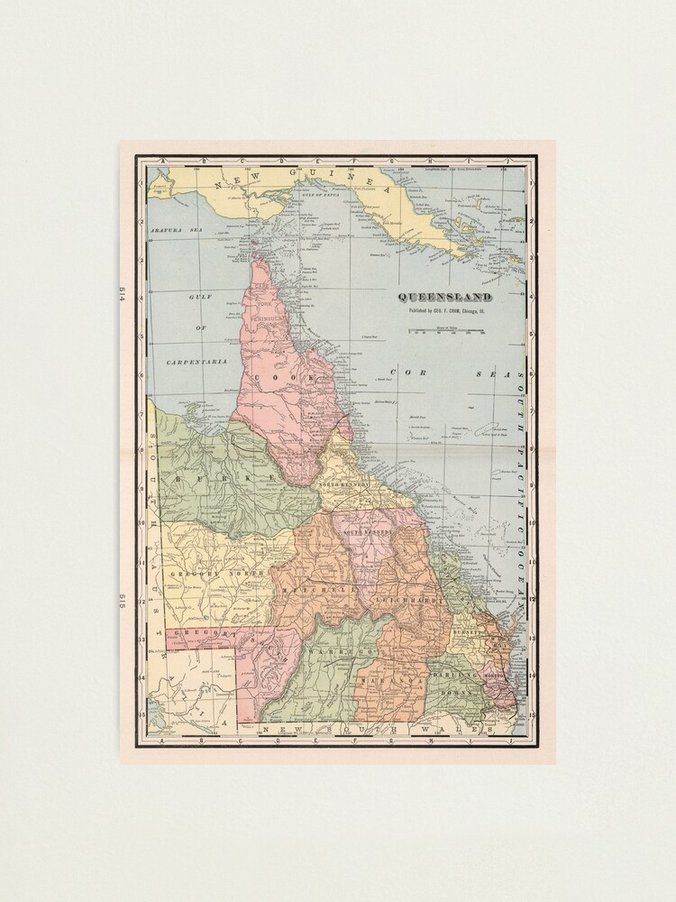 "Vintage Map of Queensland Australia (1901)" Photographic Print for ...