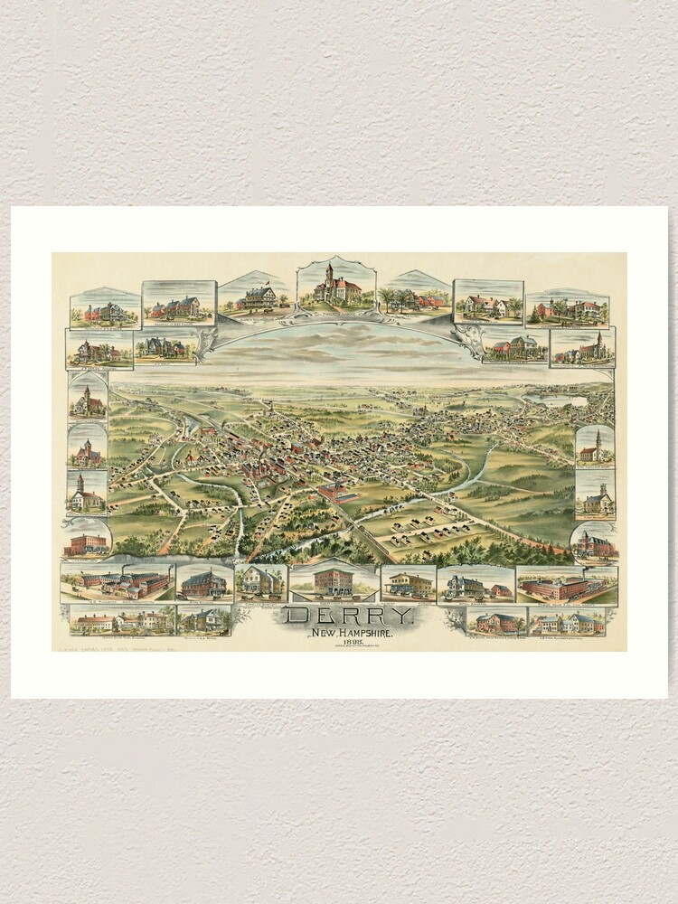 "Vintage Pictorial Map of Derry NH (1898)" Art Print by BravuraMedia ...