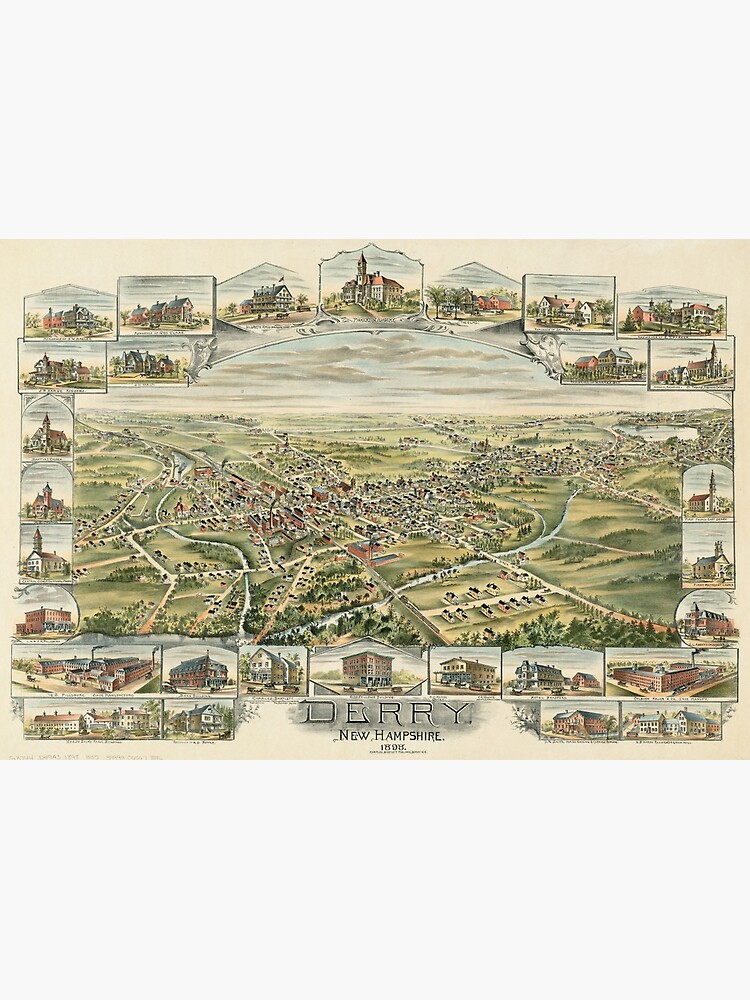 "Vintage Pictorial Map of Derry NH (1898)" Art Print by BravuraMedia ...