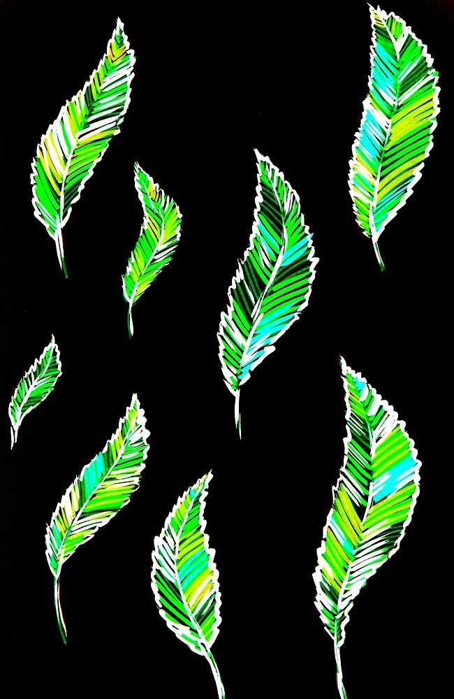 "Green feathers, green and black feather drawings" by cathyartist ...