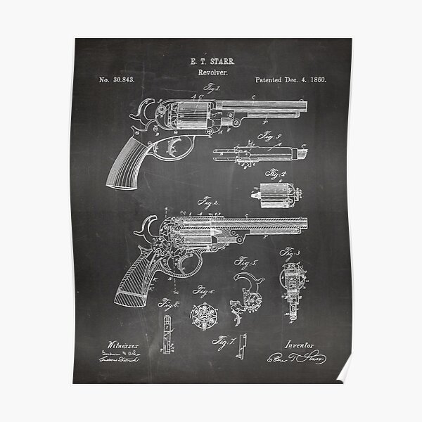 "Western Revolver Patent - Antique Firearm Art - Black Chalkboard ...