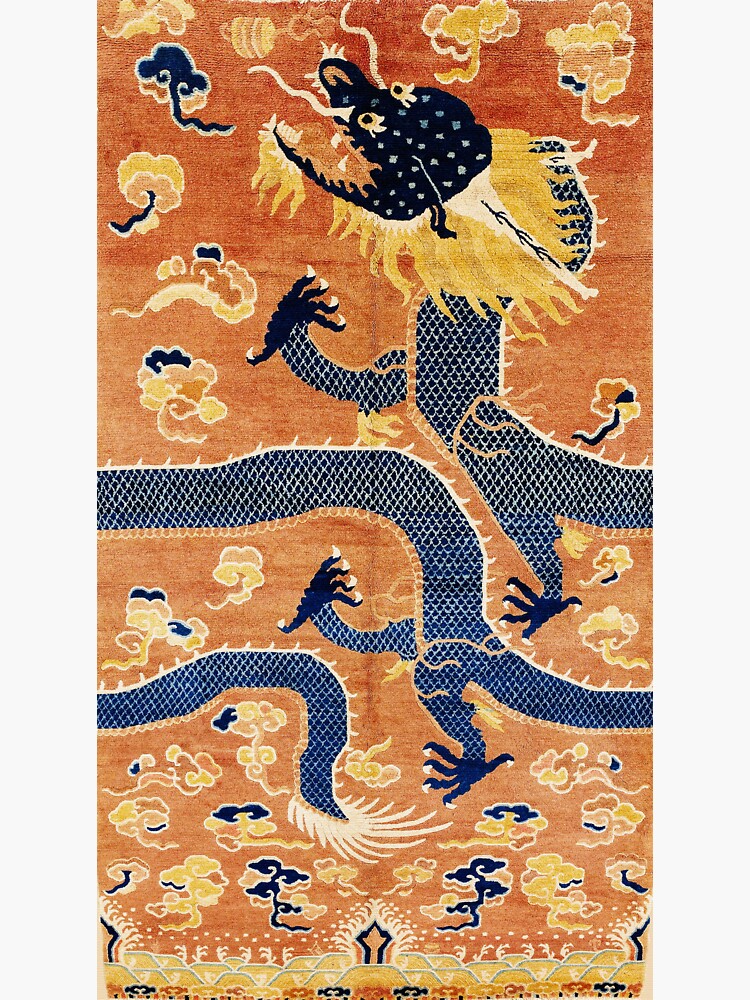 "Ningxia Blue Dragon Chinese Pillar Antique Rug Print" Sticker for Sale ...