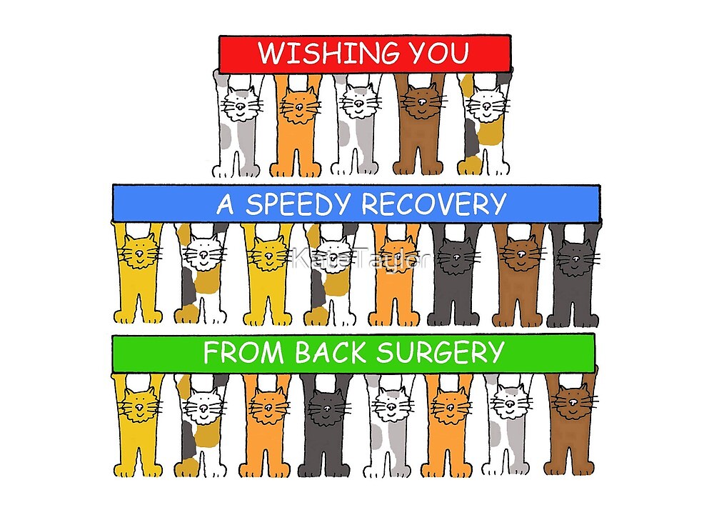 "Speedy Recovery from Back Surgery Cartoon Cats Holding Banners" by ...