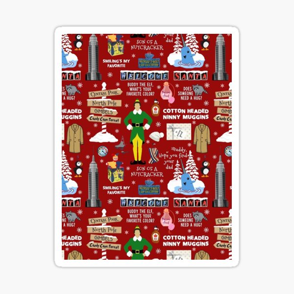 "Buddy the Elf collage, Red background " Sticker for Sale by Brenda E ...