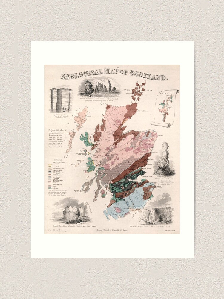 "Vintage Geological Map of Scotland (1850)" Art Print for Sale by ...