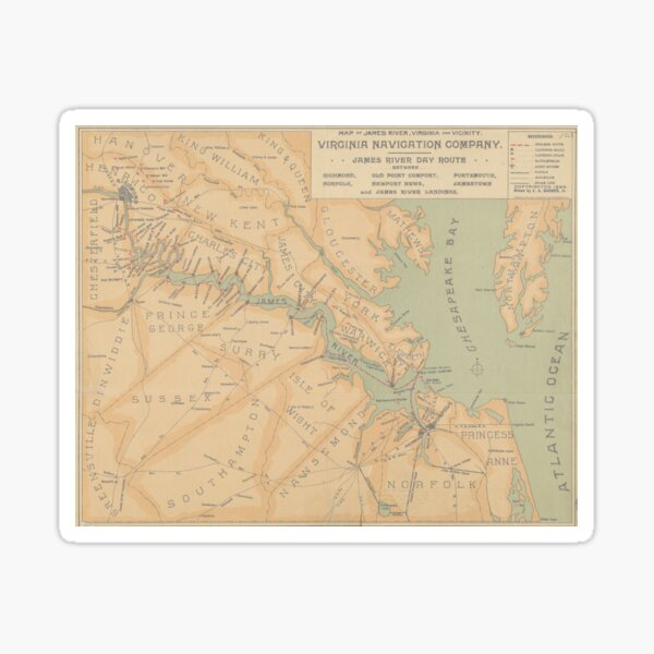 "Vintage Map of The James River (1899)" Sticker for Sale by ...