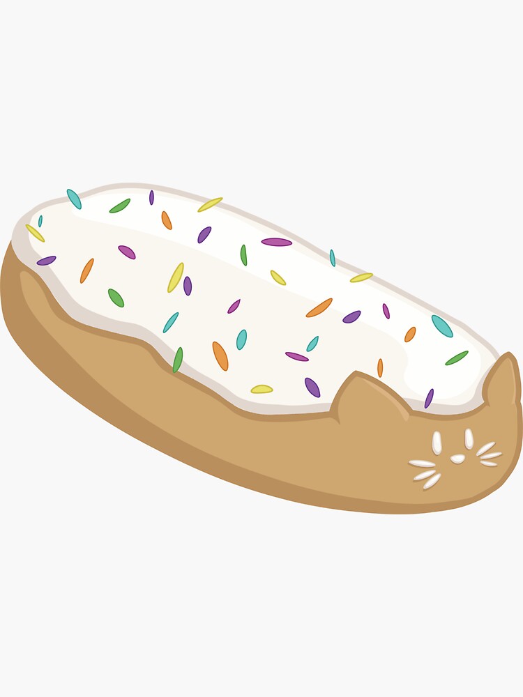 "Vanilla Sprinkles Long John Donut Cat" Sticker by PricklyPearShop ...