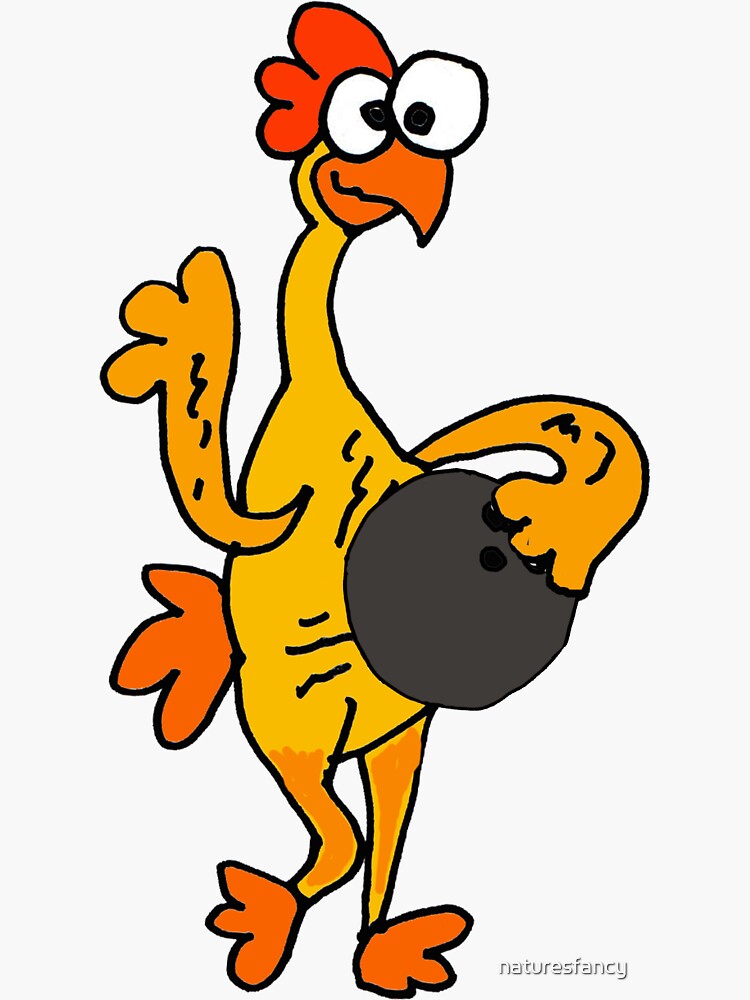 "Funny Rubber Chicken Bowling Cartoon" Sticker for Sale by naturesfancy ...