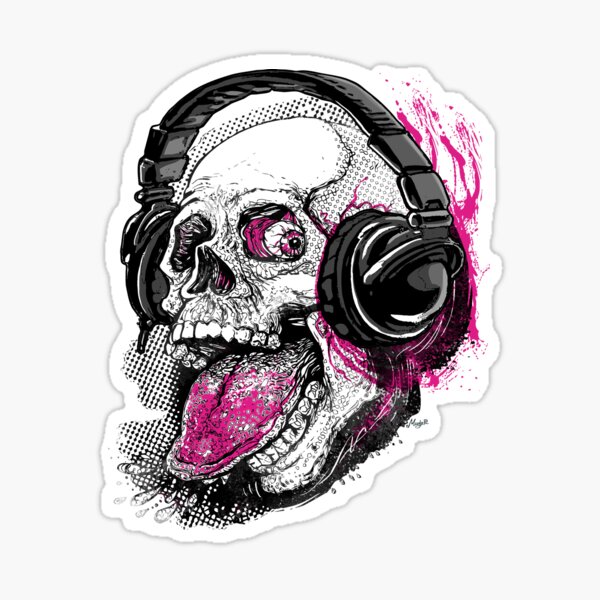 "Raspberry Skull Music Headphones" Sticker for Sale by MudgeStudios ...