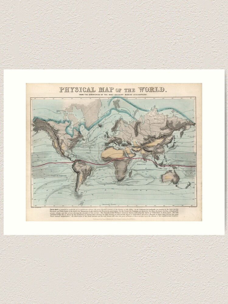 "Vintage Physical Map of The World (1849)" Art Print by BravuraMedia ...