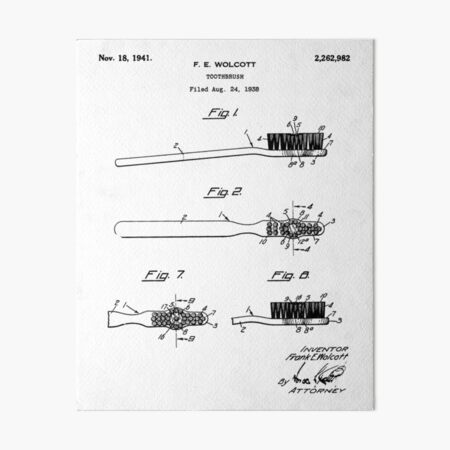 "Toothbrush Patent - Bathroom Art - Black And White" Art Board Print by ...