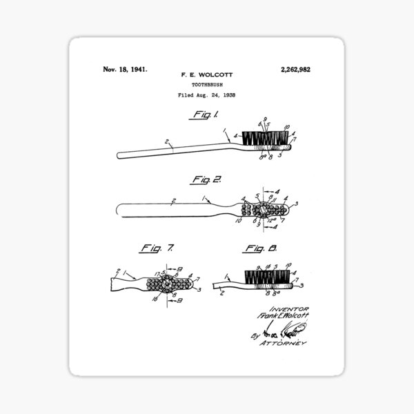 "Toothbrush Patent - Bathroom Art - Black And White" Sticker for Sale ...