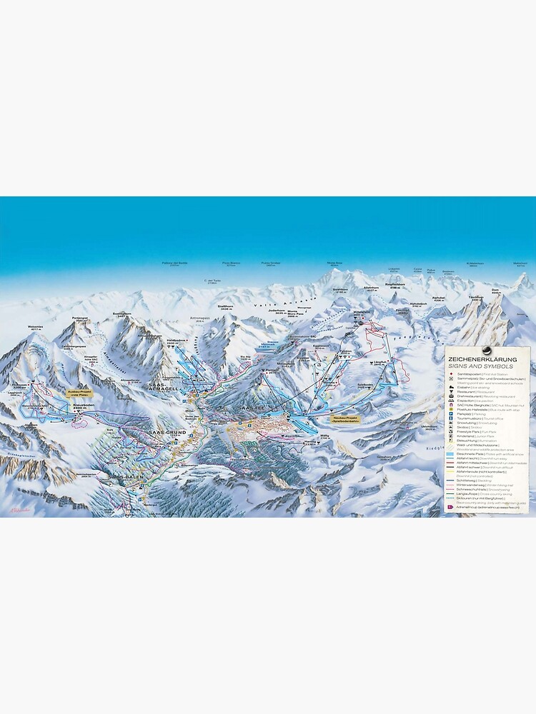 Saas Fee Ski Area Map Large Premium Matte Vertical Poster sold by ...