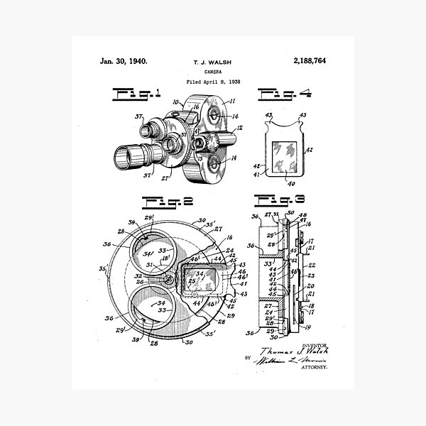 Lámina fotográfica «Patente de cámara de película - Arte de cámara de ...