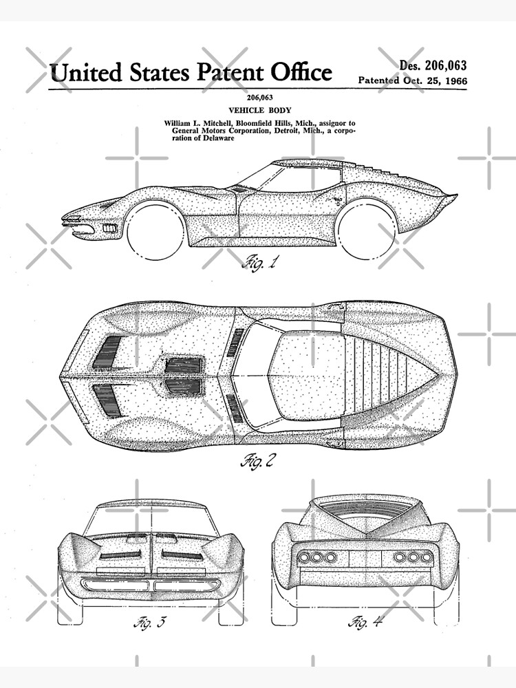 "Corvette Patent - Vintage Corvette Art - Black And White" Poster by ...