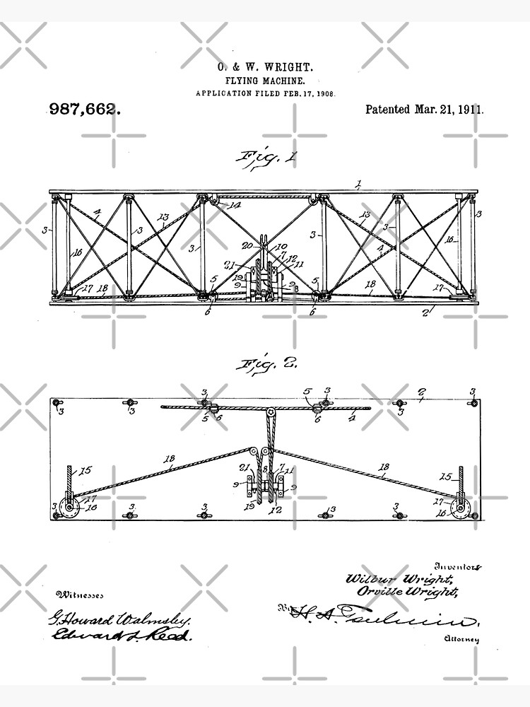"Wright Brother's Plane Patent - Aviation Art - Black And White ...