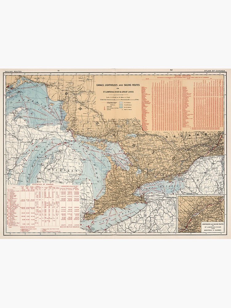 "Vintage Great Lakes Lighthouses and Sailing Routes Map (1915)" Poster ...