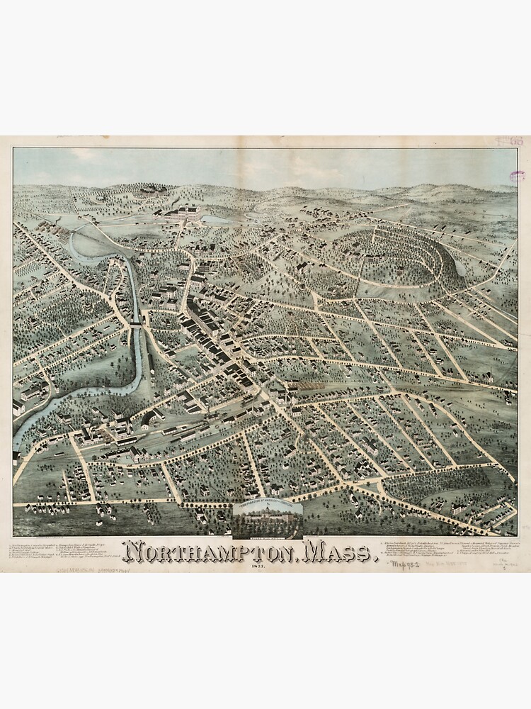 "Vintage Pictorial Map of Northampton MA (1875)" Sticker for Sale by ...