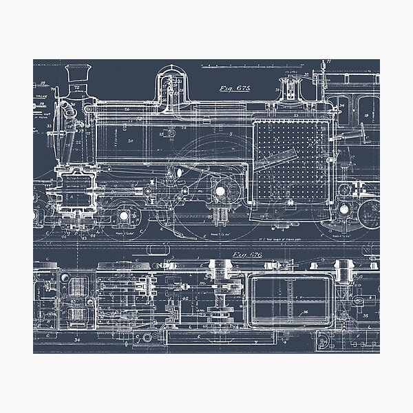 "Steam Train Blueprint" Photographic Print by Anguru | Redbubble