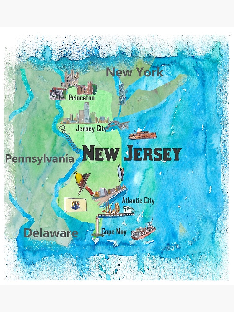 "USA New Jersey Travel Poster Map With Highlights And Favorites" Poster ...