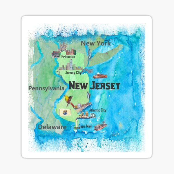 "USA New Jersey Travel Poster Map With Highlights And Favorites ...