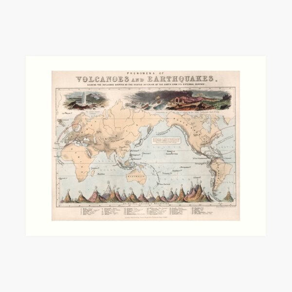 "Vintage Volcano and Earthquake World Map (1852)" Art Print by ...