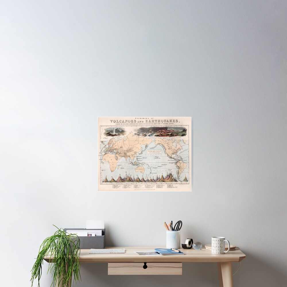 "Vintage Volcano and Earthquake World Map (1852)" Poster by ...