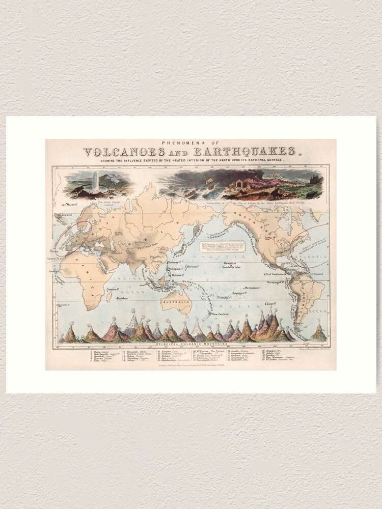 "Vintage Volcano and Earthquake World Map (1852)" Art Print by ...